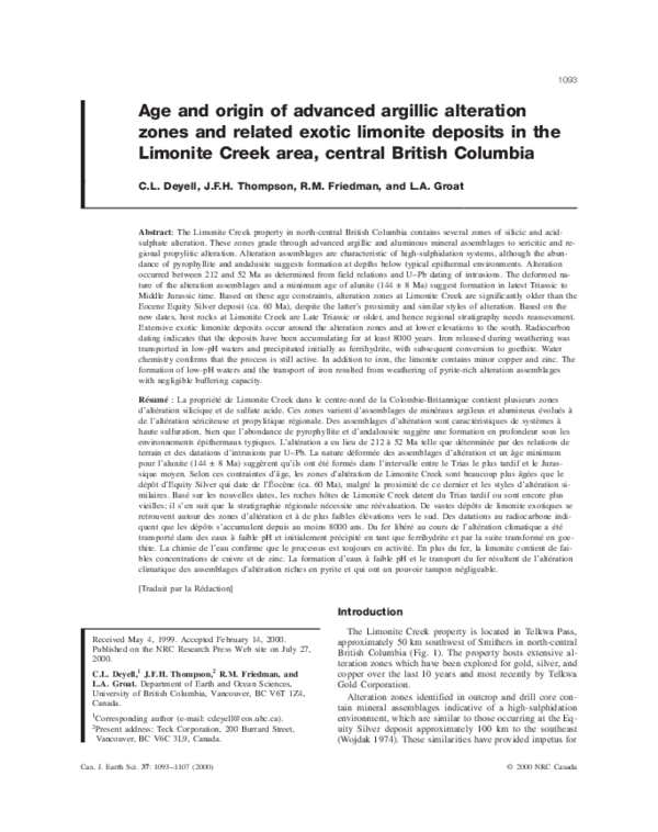 (PDF) Age and origin of advanced argillic alteration zones and related ...