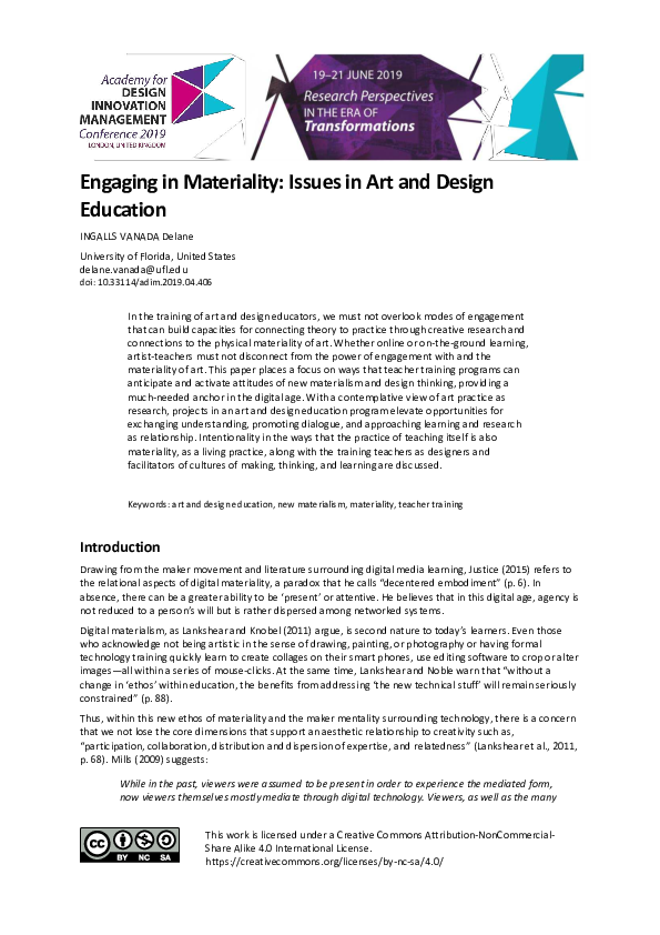 (PDF) Engaging in Materiality: Issues in Art and Design Education