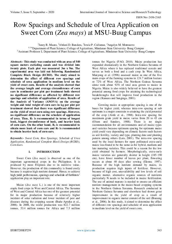 (PDF) Row Spacings and Schedule of Urea Application on Sweet Corn (Zea ...