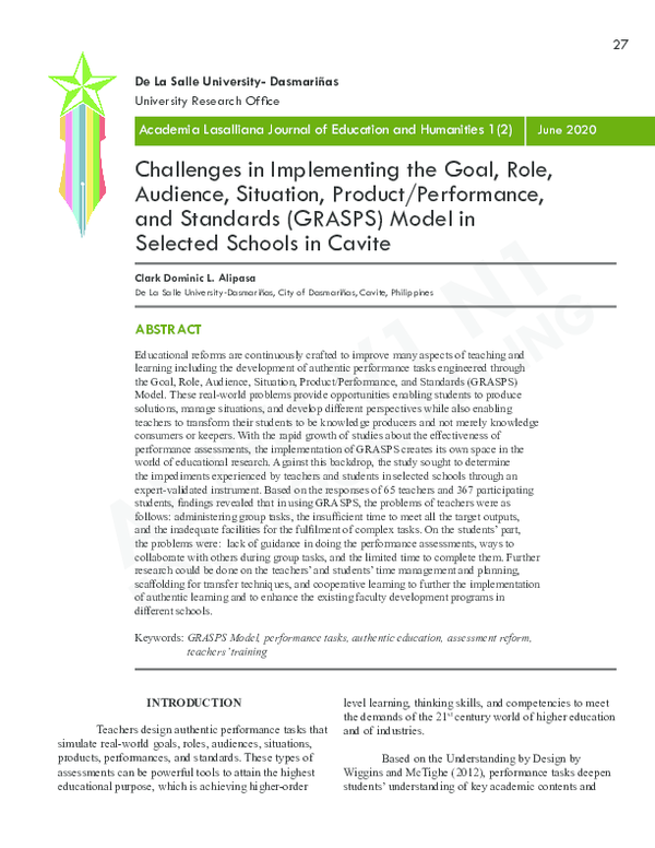 (PDF) Challenges in Implementing the Goal, Role, Audience, Situation ...
