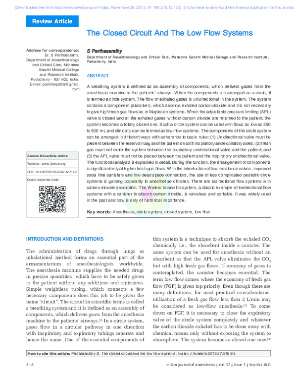 (PDF) The Closed Circuit And The Low Flow Systems