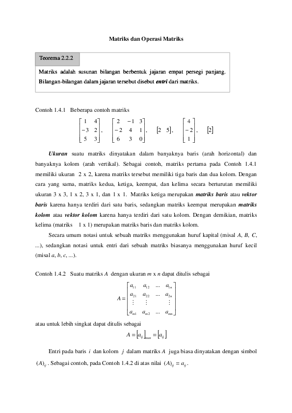 (PDF) Matriks dan Operasi Matriks