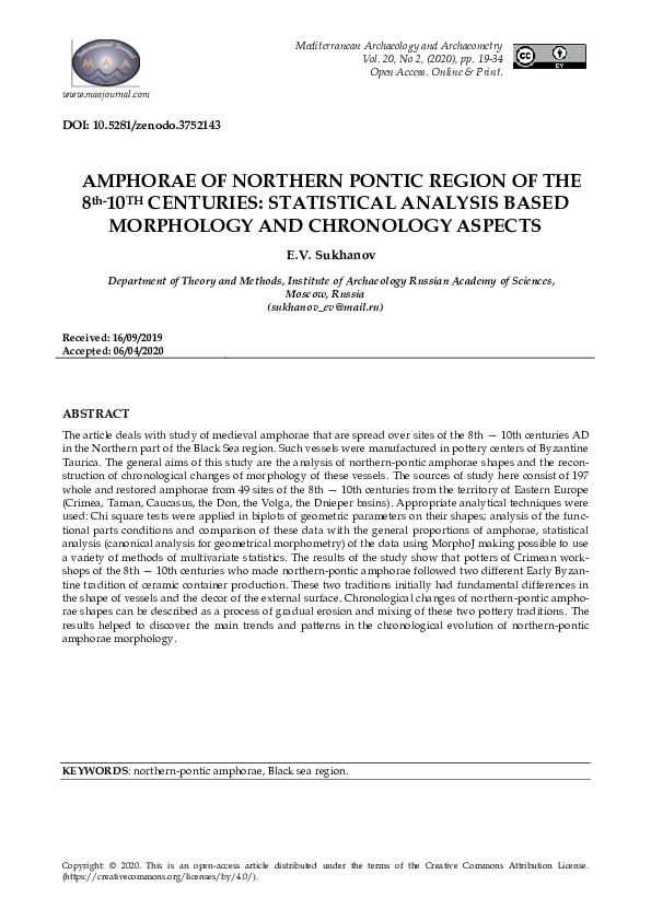 (PDF) AMPHORAE OF NORTHERN PONTIC REGION OF THE 8 th-10 TH CENTURIES ...