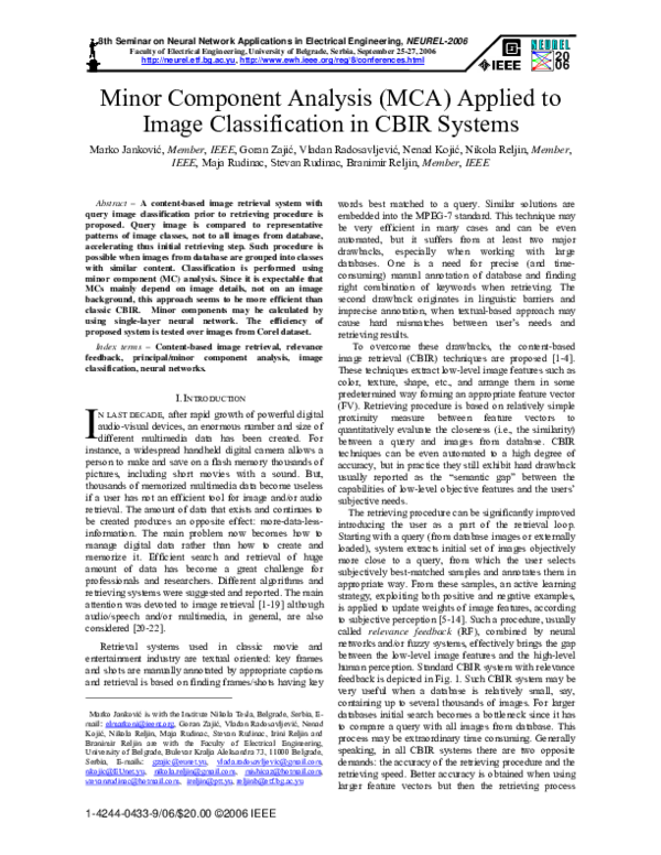 (PDF) Minor component analysis (MCA) applied to image classification in CBIR systems