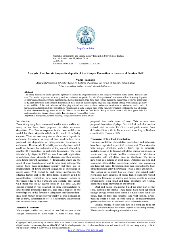 (PDF) Analysis of carbonate tempestite deposits of the Kangan Formation ...