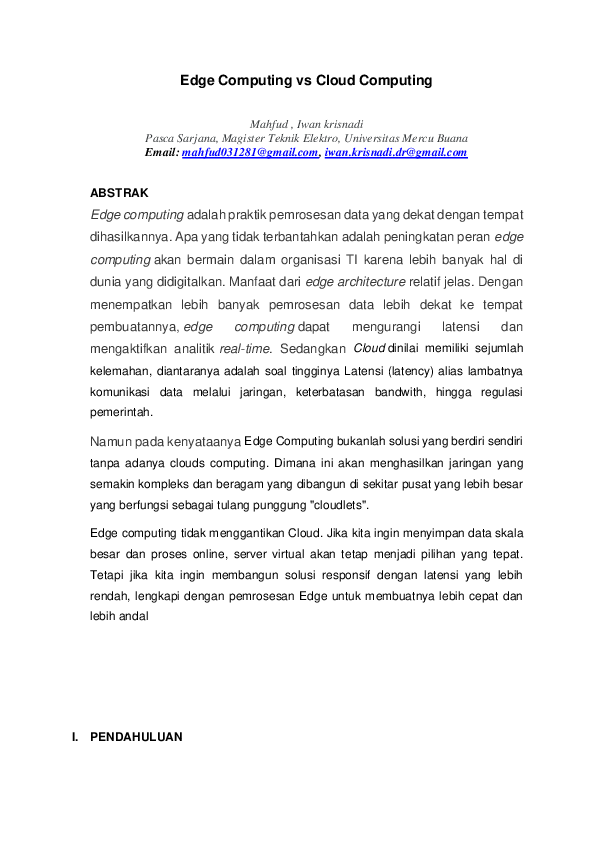 (PDF) Edge Computing vs Cloud Computing