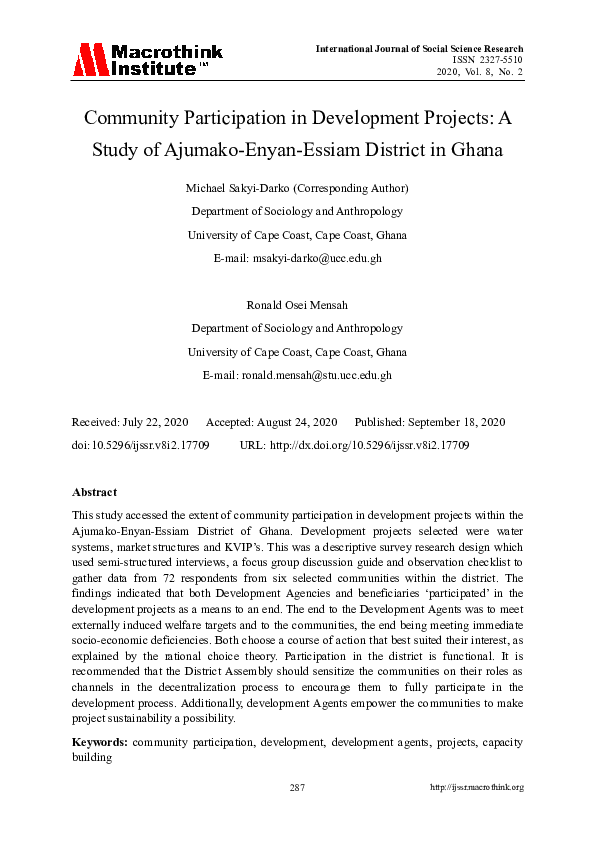(PDF) Community Participation in Development Projects: A Study of ...