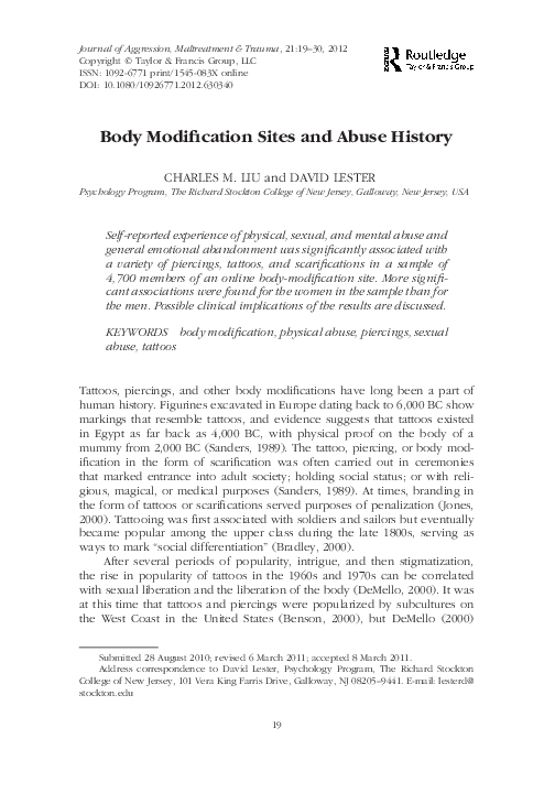 (PDF) Body Modification Sites and Abuse History