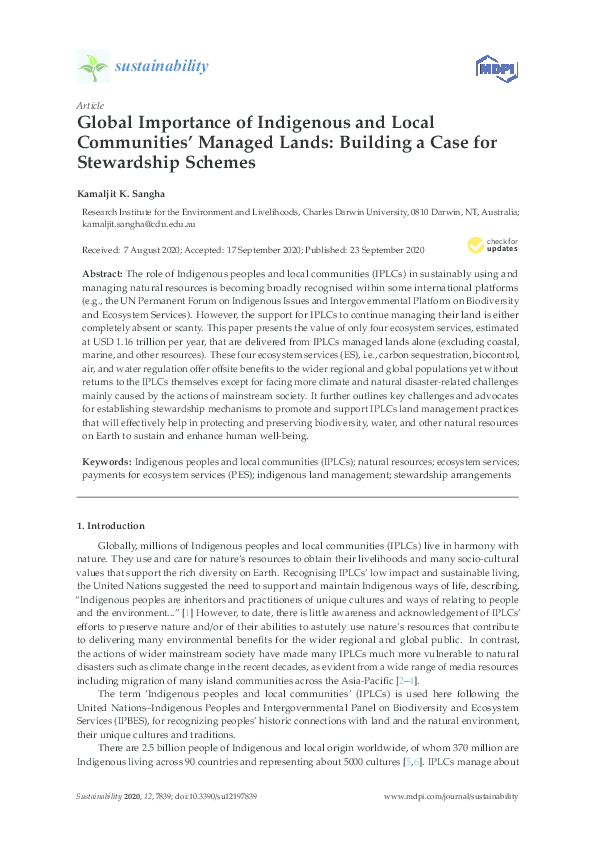 (PDF) Global Importance of Indigenous and Local Communities' Managed ...