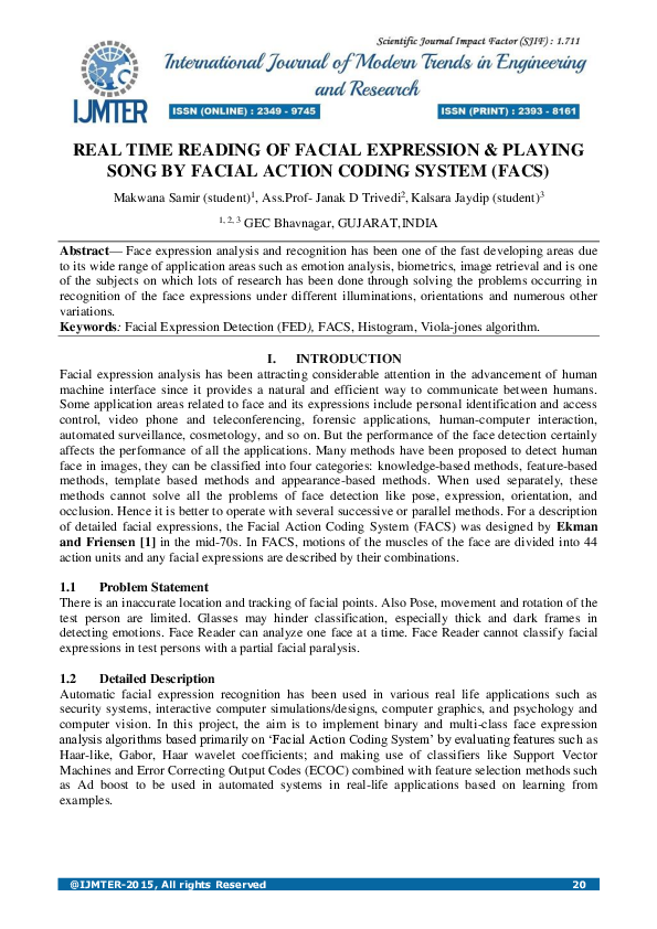 (PDF) REAL TIME READING OF FACIAL EXPRESSION & PLAYING SONG BY FACIAL ...