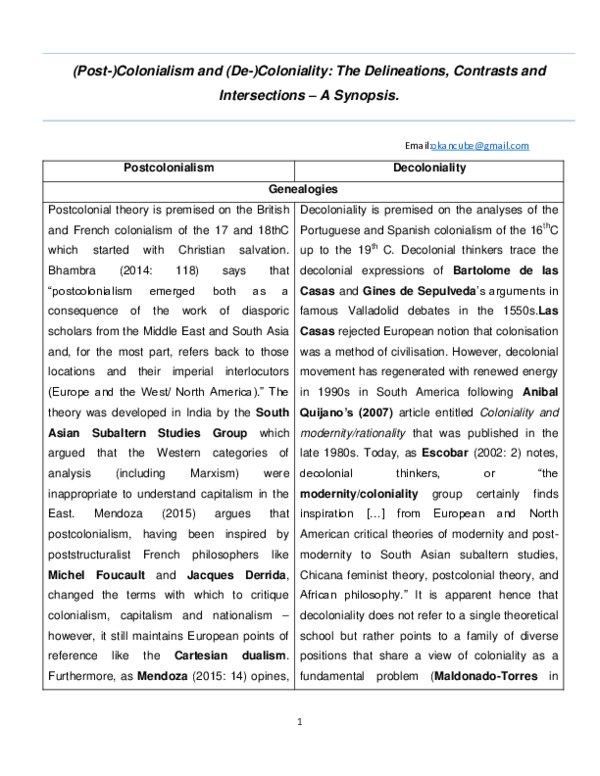(PDF) (Post-)Colonialism and (De-)Coloniality: The Delineations ...