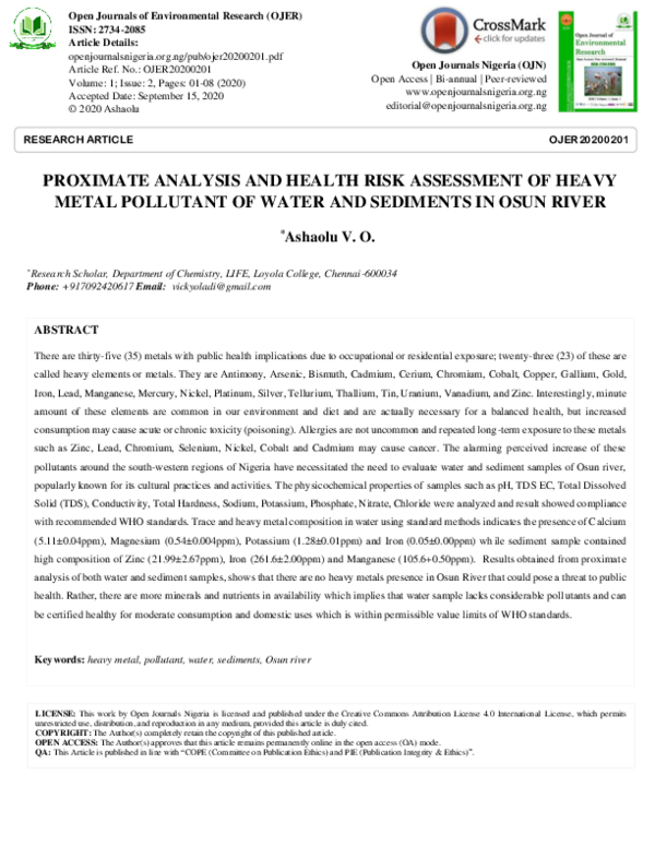 (PDF) PROXIMATE ANALYSIS AND HEALTH RISK ASSESSMENT OF HEAVY METAL ...