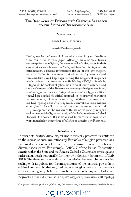 (PDF) The Relevance of Fitzgerald's Critical Approach to the Study of ...