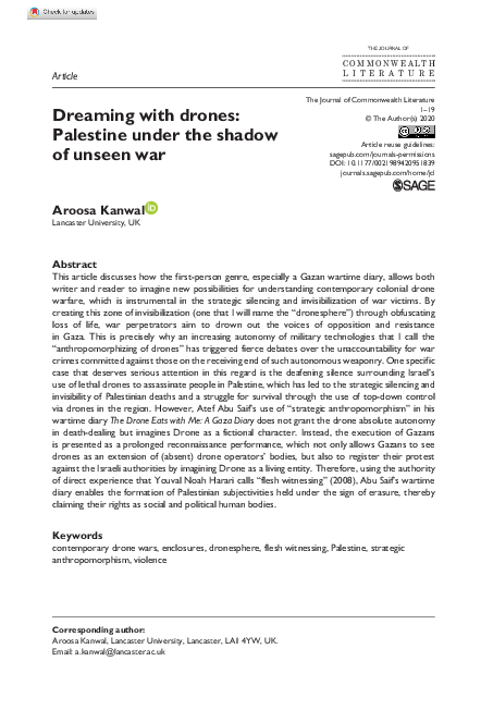 (PDF) Dreaming with drones: Palestine under the shadow of unseen war