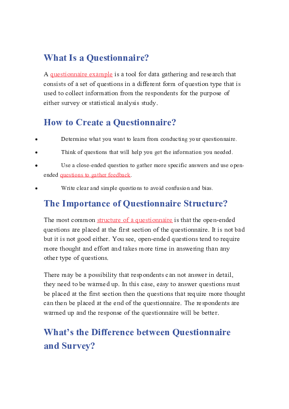 (DOC) What Is a Questionnaire? The Importance of Questionnaire Structure