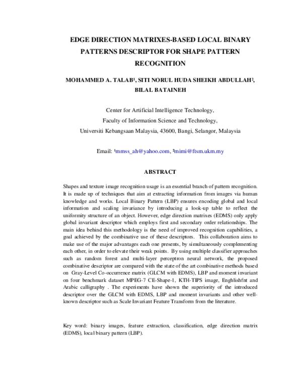 Pdf Edge Direction Matrixes Based Local Binar Patterns Descriptor For