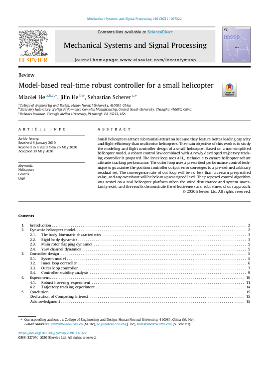 Pdf Model Based Real Time Robust Controller For A Small Helicopter
