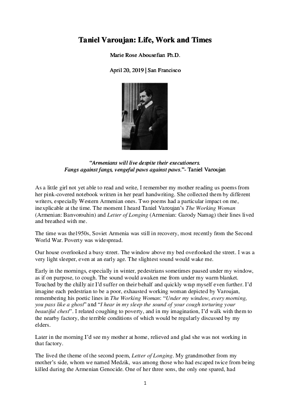 (PDF) Taniel Varoujan: Life, Work and Times
