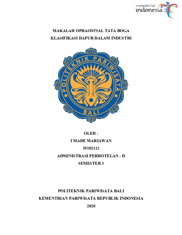 (DOC) MAKALAH OPRASIONAL TATA BOGA KLASIFIKASI DAPUR DALAM INDUSTRI