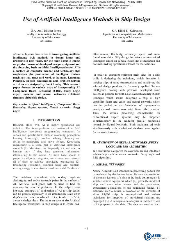 (PDF) Use of Artificial Intelligence Methods in Ship Design