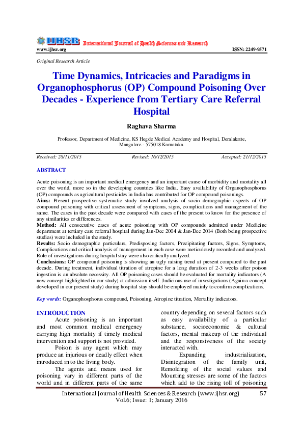 (PDF) Time Dynamics, Intricacies and Paradigms in Organophosphorus (OP ...