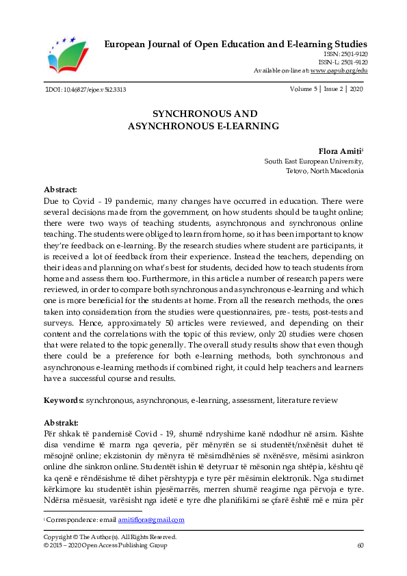 Pdf Synchronous And Asynchronous E Learning