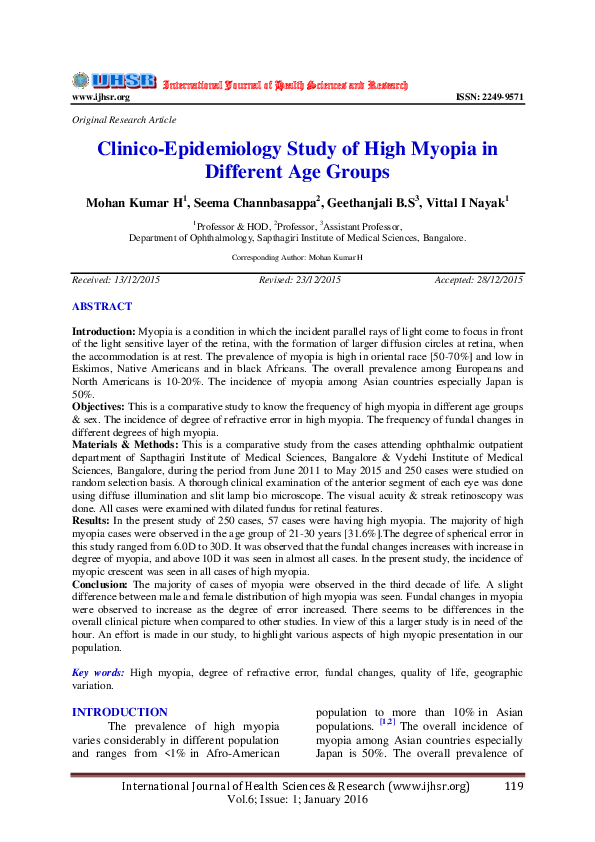 (PDF) Clinico-Epidemiology Study of High Myopia in Different Age Groups
