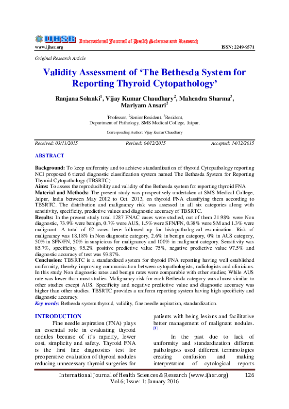 (PDF) Validity Assessment of 'The Bethesda System for Reporting Thyroid ...