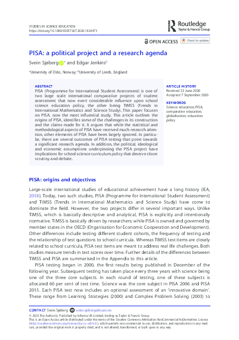 (PDF) PISA: a political project and a research agenda