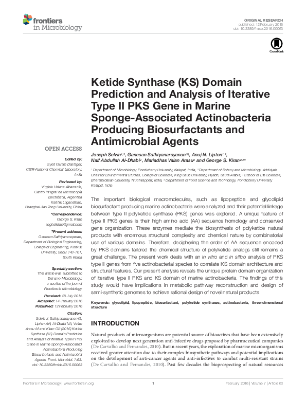 (PDF) Ketide Synthase (KS) Domain Prediction and Analysis of Iterative ...