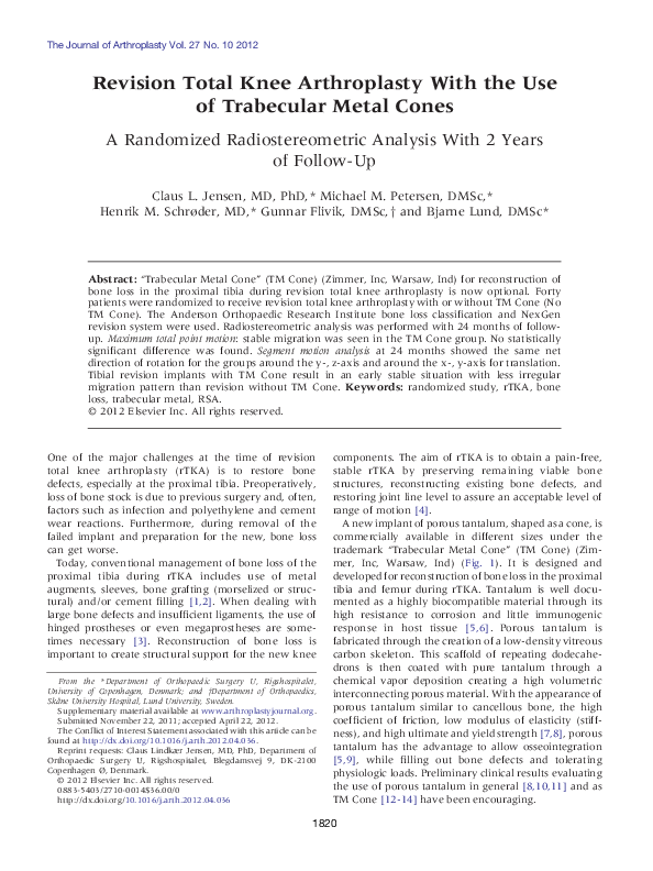 (PDF) Metaphyseal cones and sleeves in revision total knee arthroplasty: Two sides of the same ...