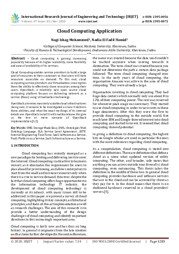 (PDF) IRJET- Cloud Computing Application