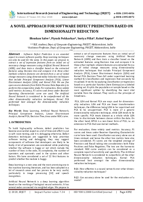 (PDF) IRJET- A NOVEL APPROACH FOR SOFTWARE DEFECT PREDICTION BASED ON ...