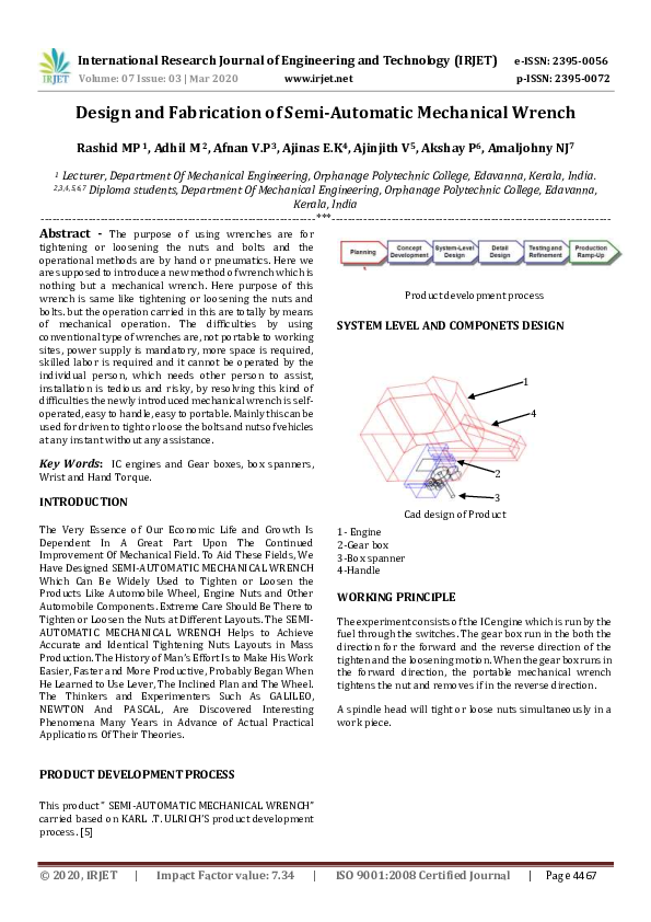 (PDF) IRJET- Design and Fabrication of Semi-Automatic Mechanical Wrench