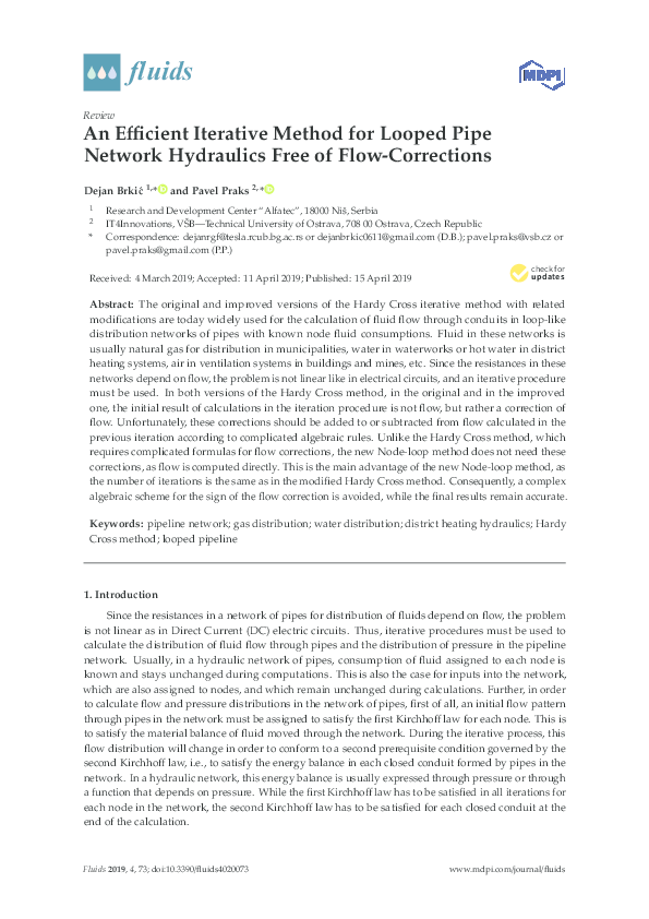 (PDF) An Efficient Iterative Method for Looped Pipe Network Hydraulics Free of Flow-Corrections