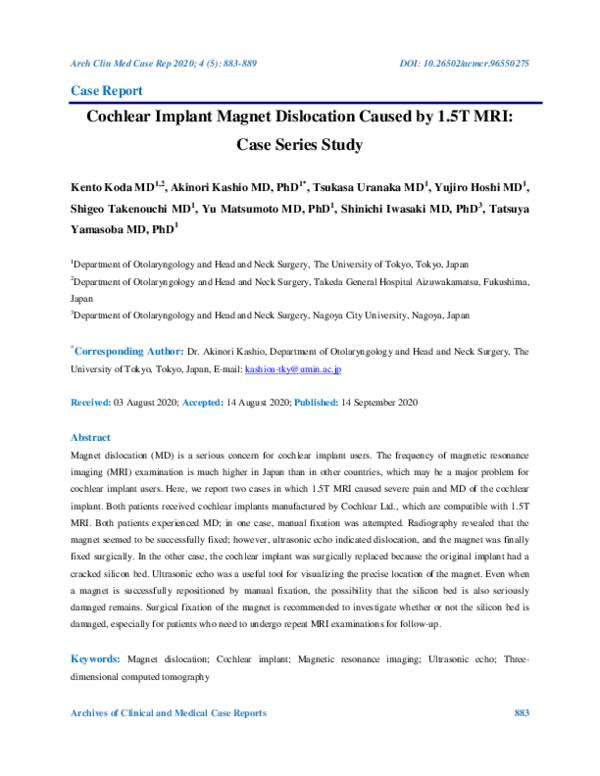 (PDF) Cochlear Implant Magnet Dislocation Caused by 1.5T MRI: Case ...