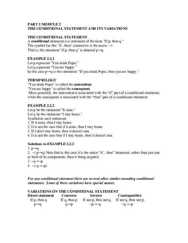 Pdf Part 2 Module 2 The Conditional Statement And Its Variations