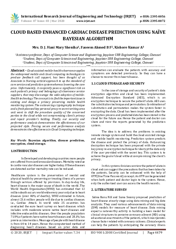 (PDF) IRJET- CLOUD BASED ENHANCED CARDIAC DISEASE PREDICTION USING NAÏVE BAYESIAN ALGORITHM ...