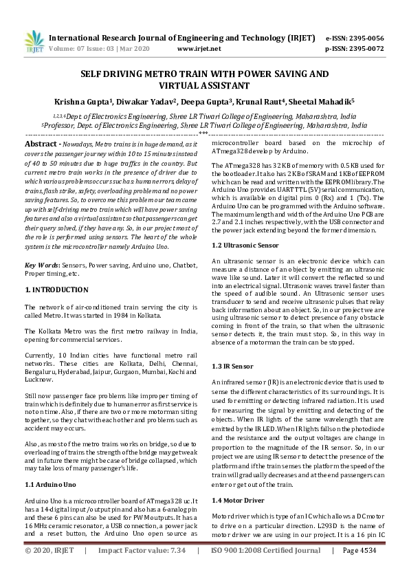 (PDF) IRJET- SELF DRIVING METRO TRAIN WITH POWER SAVING AND VIRTUAL ...