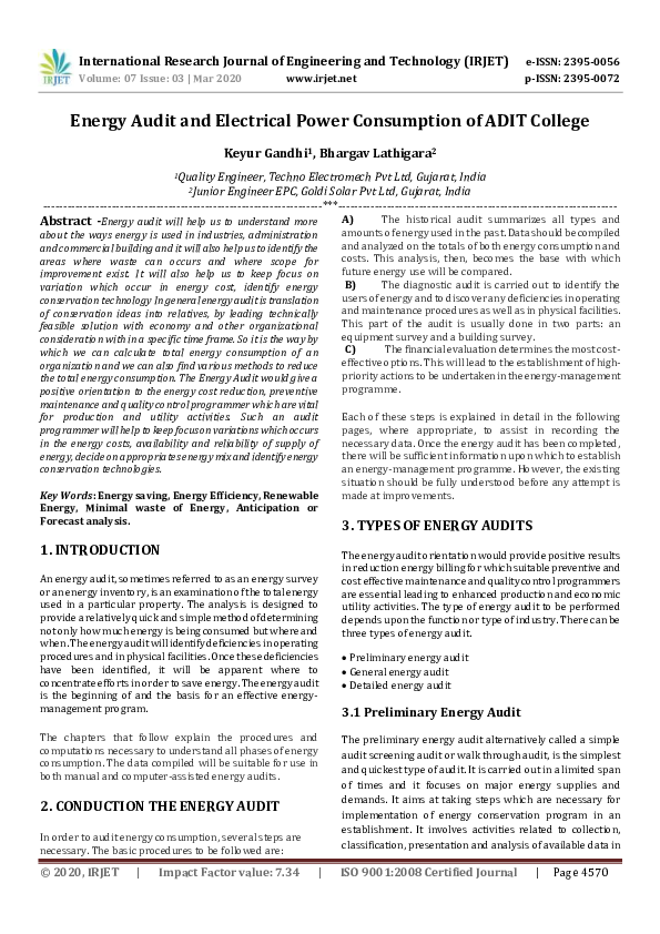 (PDF) IRJET- Energy Audit and Electrical Power Consumption of ADIT College