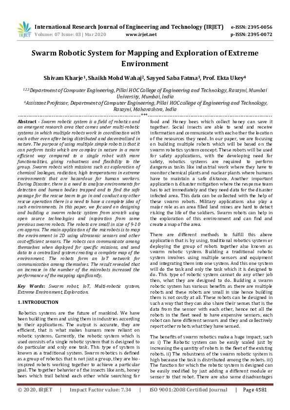 (PDF) IRJET- Swarm Robotic System for Mapping and Exploration of Extreme Environment