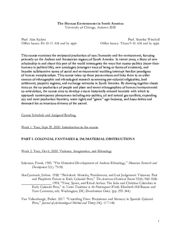 (PDF) Winchell Syllabus 2020 The Human Environment in South America