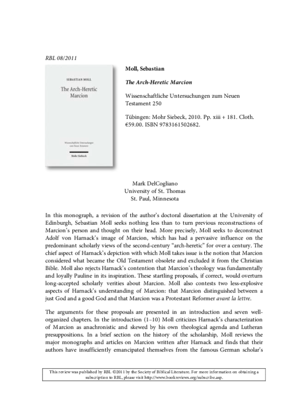 (PDF) Review of The Arch-Heretic Marcion by Sebastian Moll ...