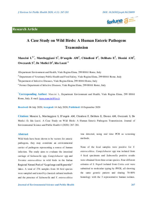 (PDF) A Case Study on Wild Birds: A Human Enteric Pathogens Transmission