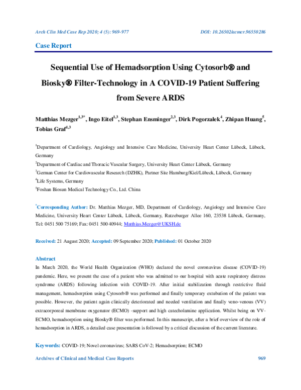 (PDF) Sequential Use of Hemadsorption Using Cytosorb and Biosky Filter ...