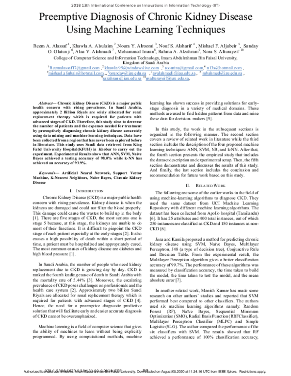 (PDF) Preemptive Diagnosis of Chronic Kidney Disease Using Machine ...