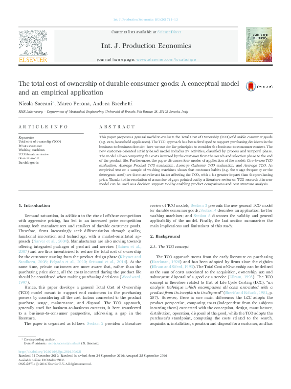 (PDF) The total cost of ownership of durable consumer goods: A ...