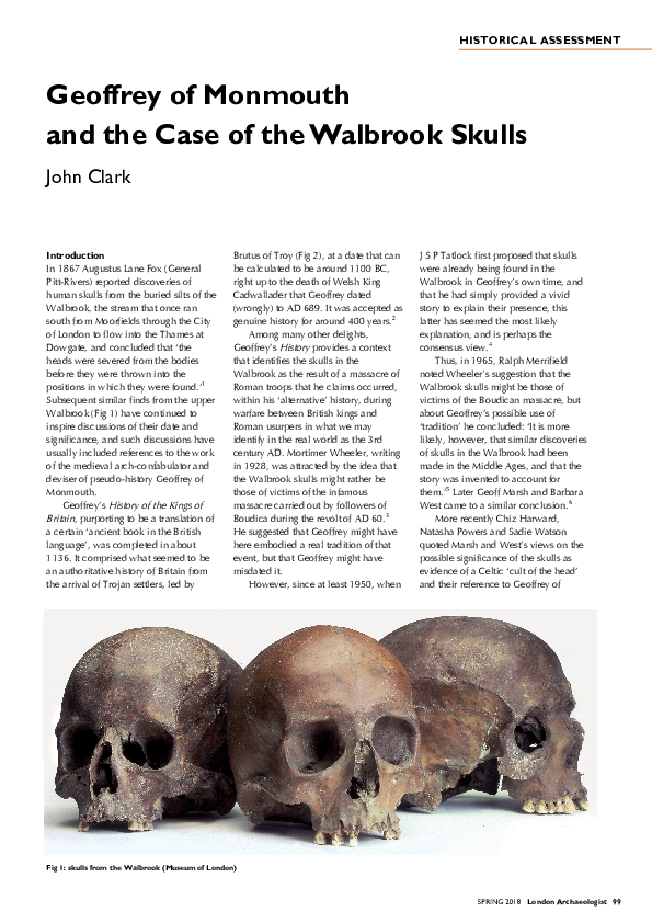 (PDF) Geoffrey of Monmouth and the case of the Walbrook skulls