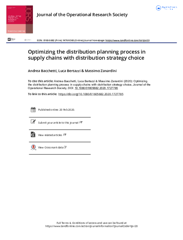 (PDF) Optimizing the distribution planning process in supply chains ...