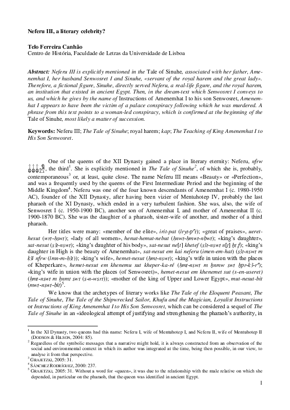 (PDF) «Neferu III, a literary celebrity», English version of the 1st ...